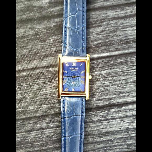 Accessories | Rare Color Mens Slim Seiko Gold Tank Rectangular Blue ...